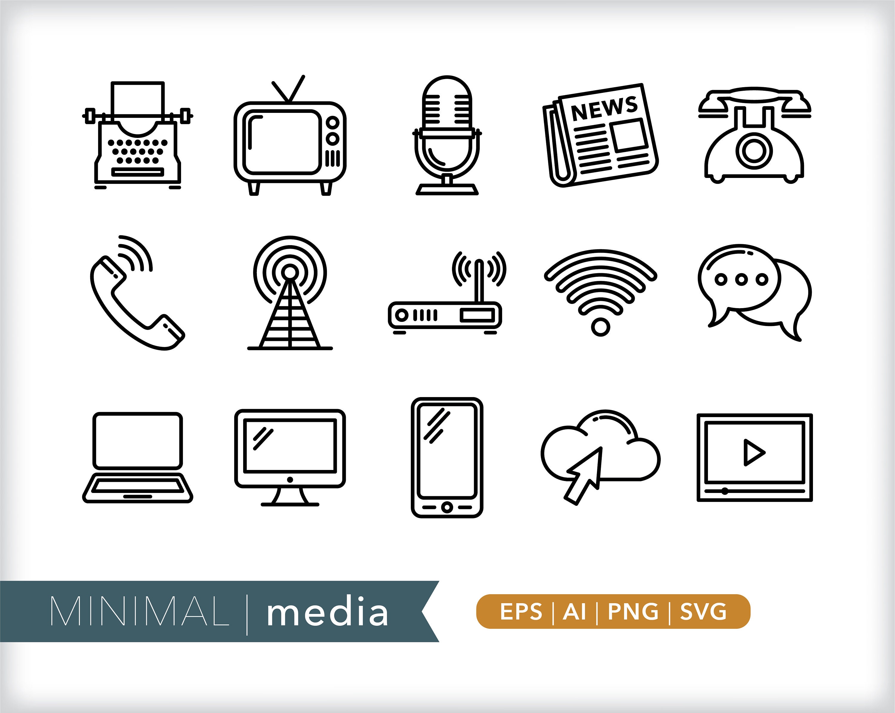 Media Icon Set: News, Social Media, Web Design (SVG, AI, PNG) - Digital ...