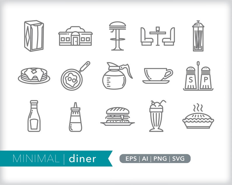 Diner Icons Restaurant Icon Illustrations SVG AI PNG Instant Digital ...