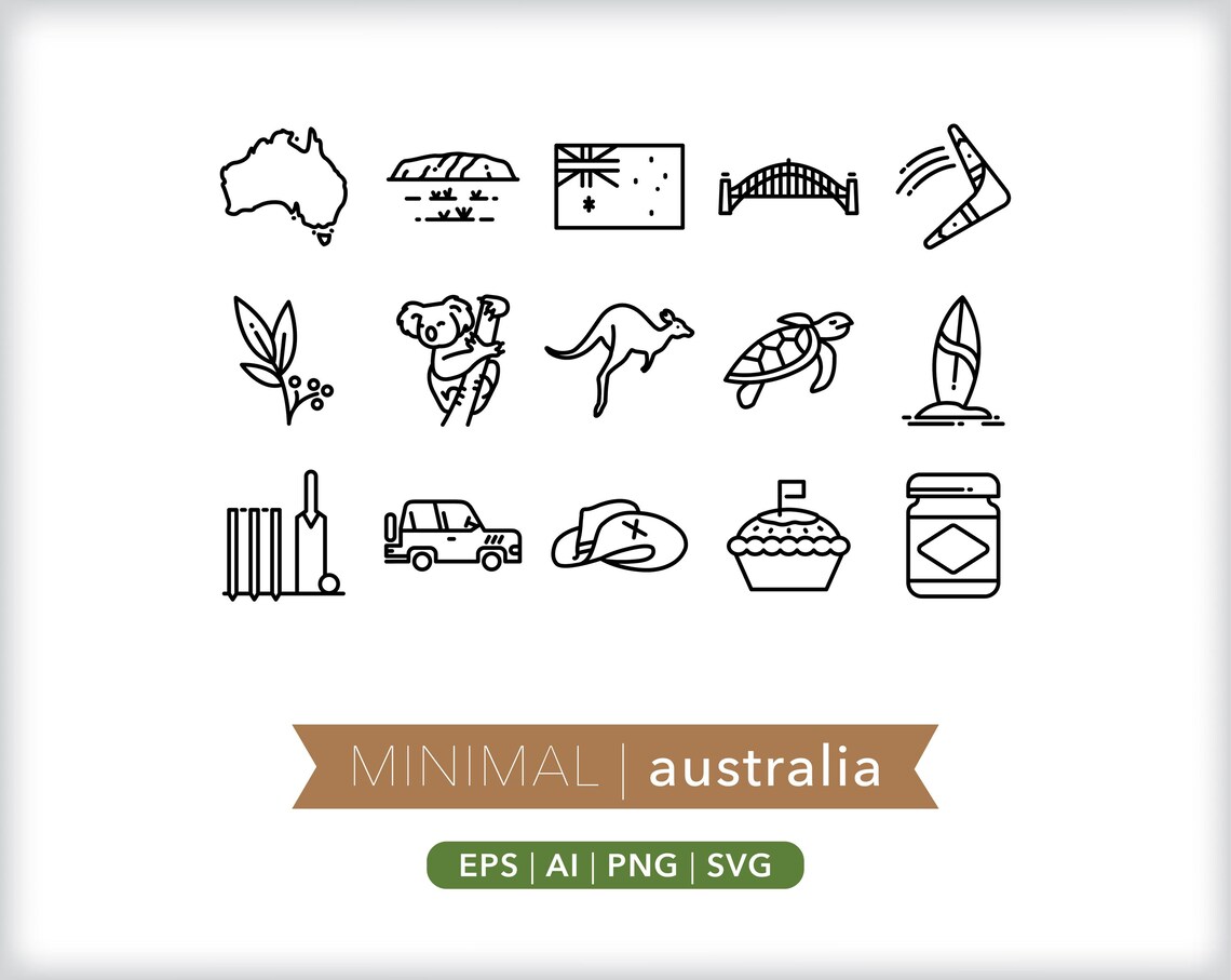 Australia Icons: Aussie Travel Graphics (SVG, AI, PNG Digital Download ...