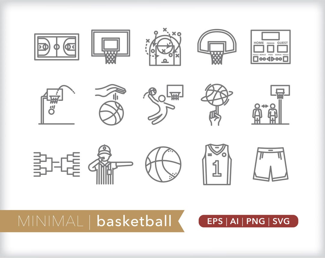 Basketball Icons | Sport Icon Illustrations | EPS PNG | Digital ...