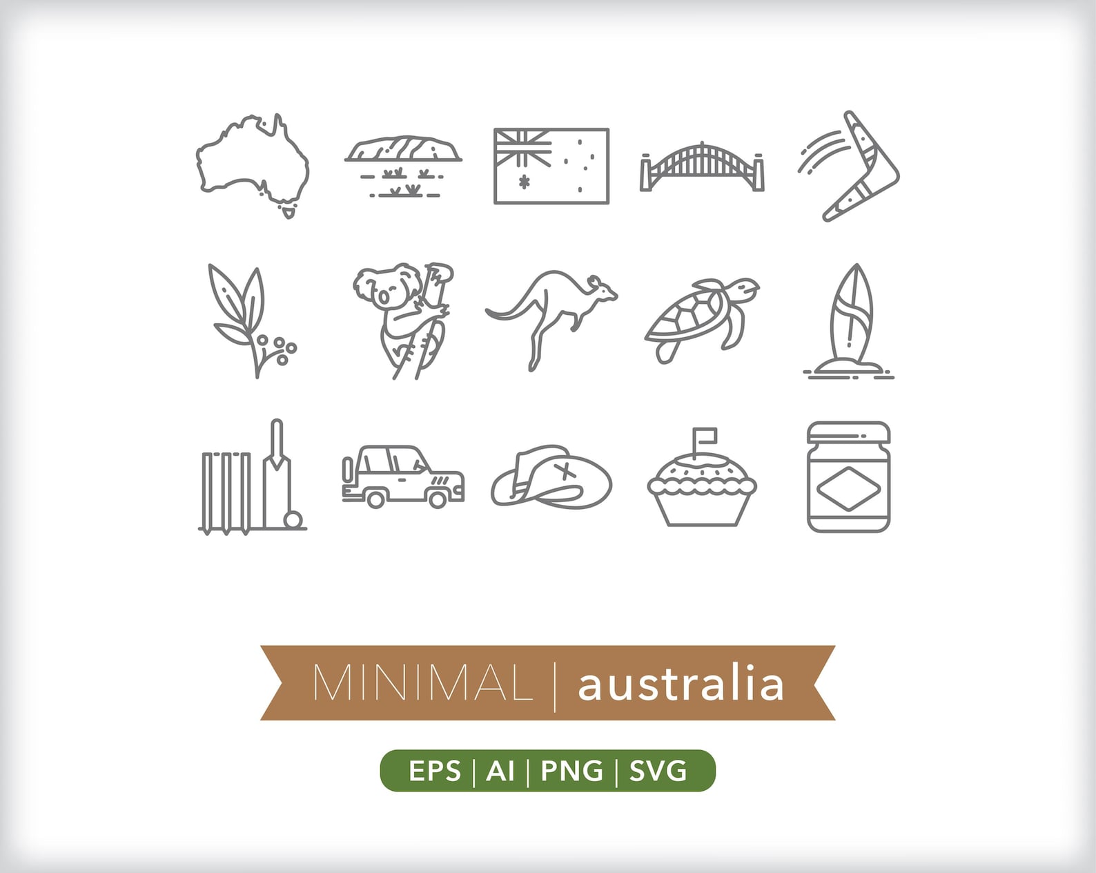 Australia Icons: Aussie Travel Graphics (SVG, AI, PNG Digital Download ...