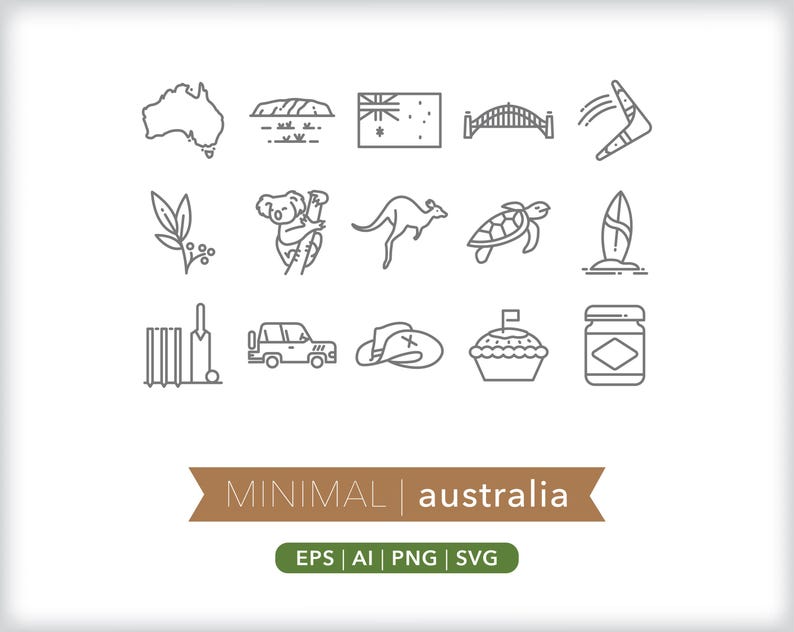 Australia Icons: Aussie Travel Graphics (SVG, AI, PNG Digital Download ...