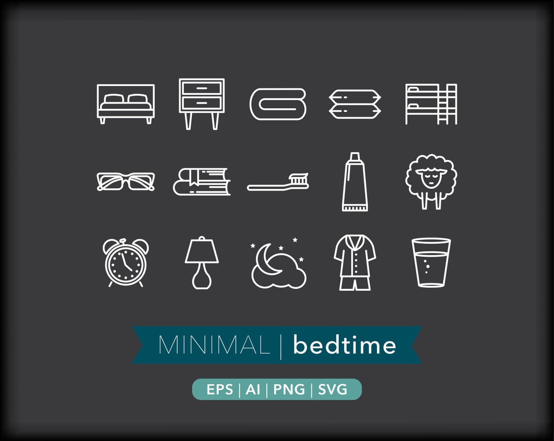 Bedtime Icon Set: Home Illustration Graphics (SVG, AI, PNG) Digital ...