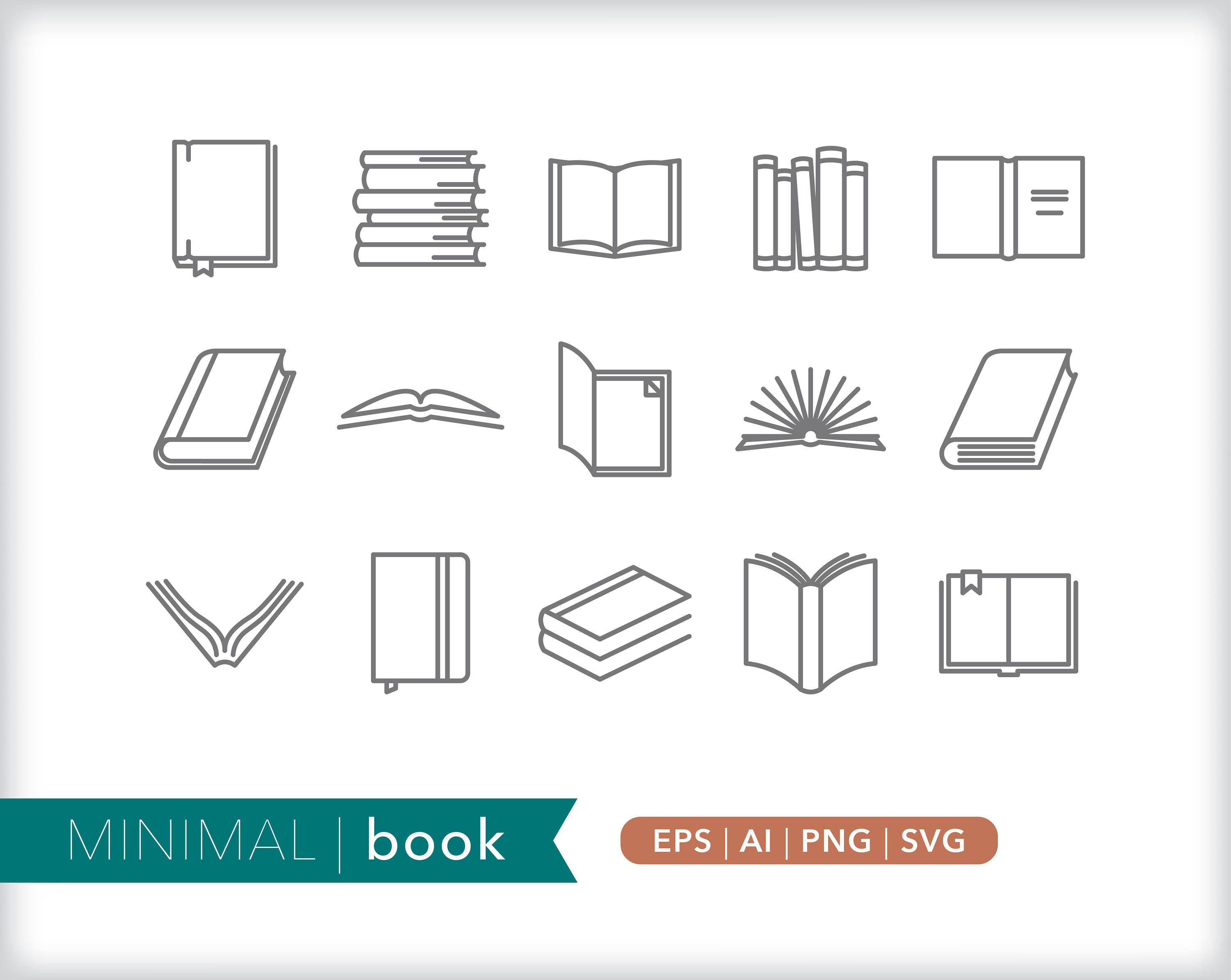 Book Icons | Library Icon Illustrations | SVG AI PNG | Digital Download ...
