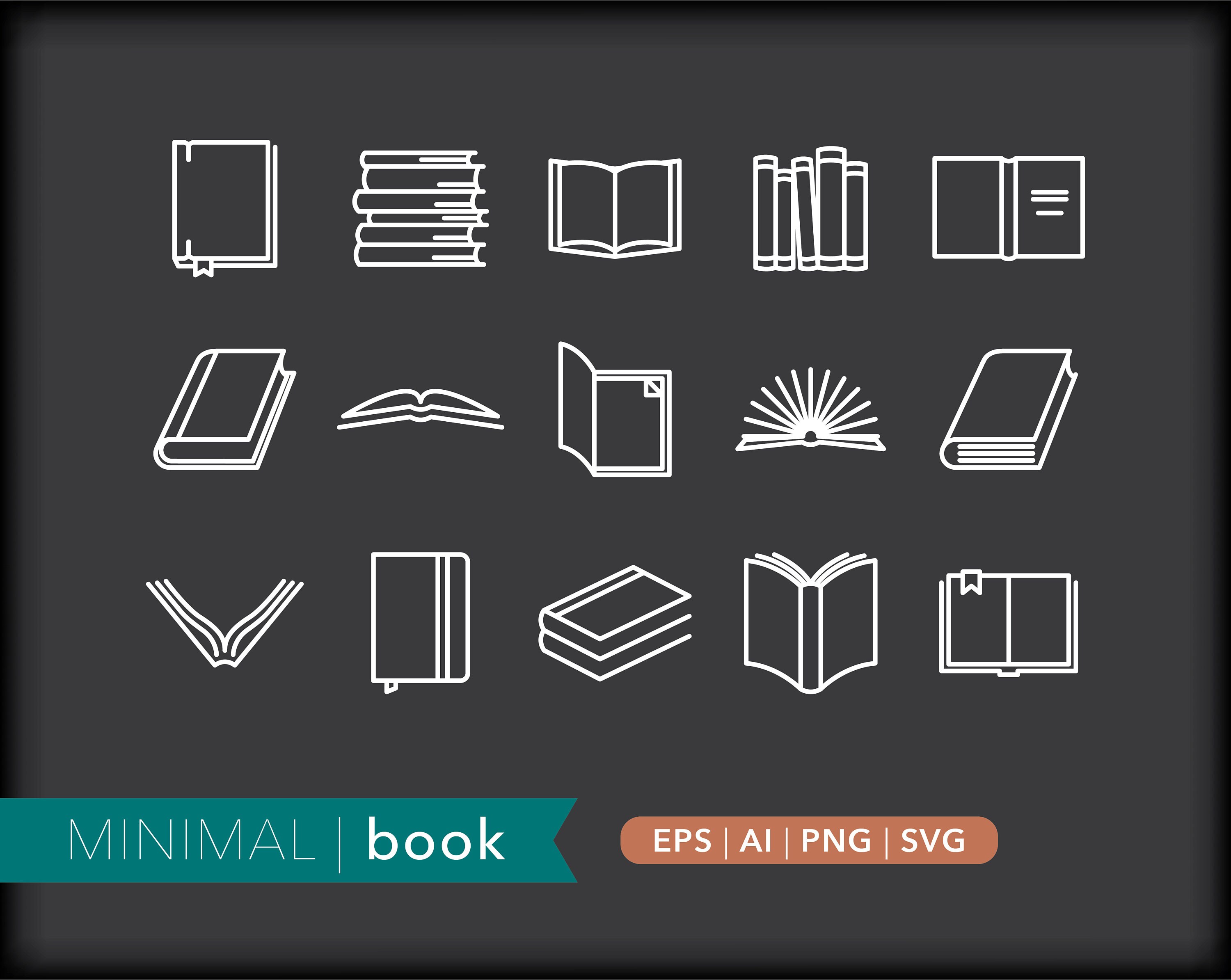 Book Icons | Library Icon Illustrations | SVG AI PNG | Digital Download ...