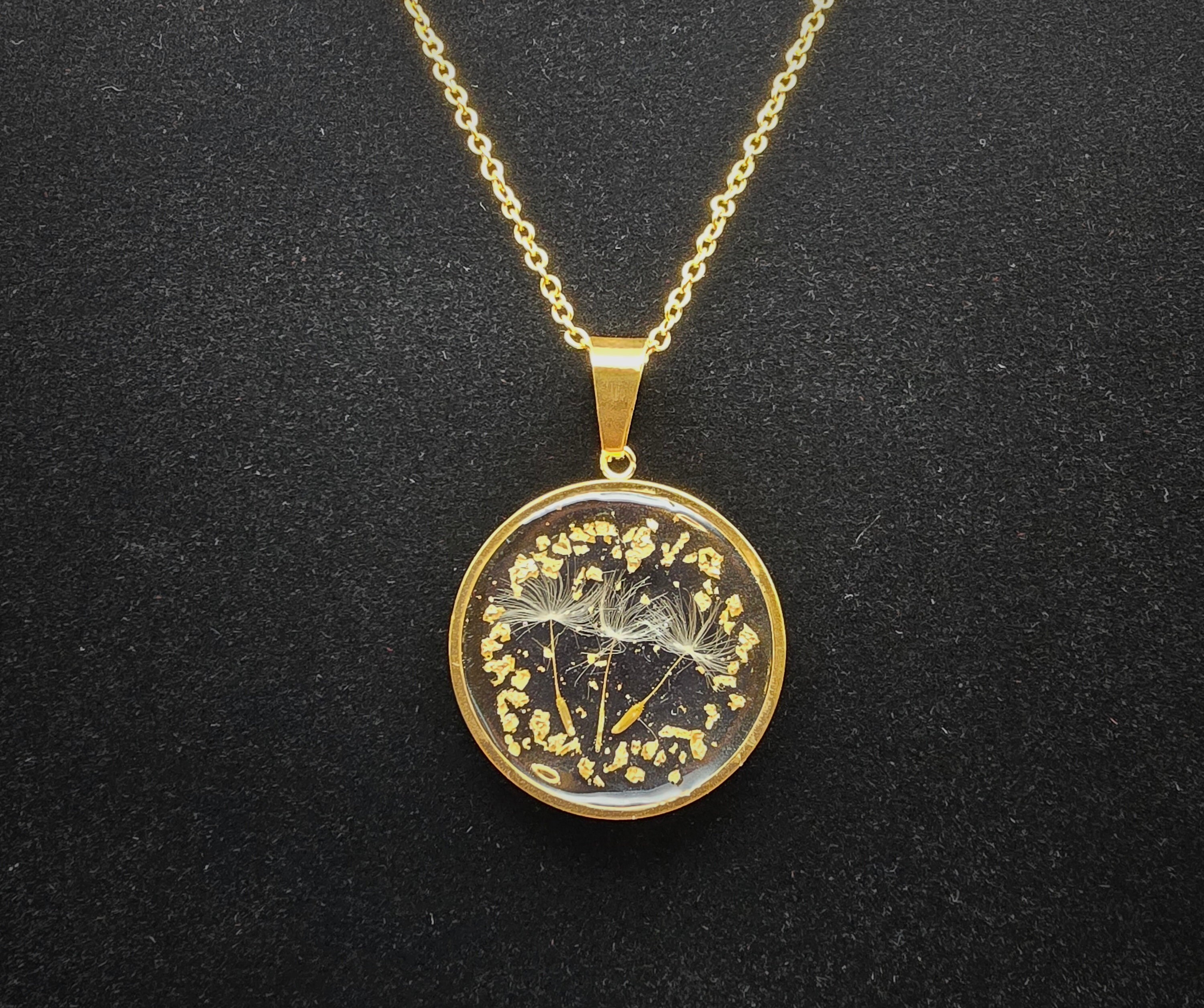 18k Gold Plated Circular Dandelion Seeds Pendant - Etsy