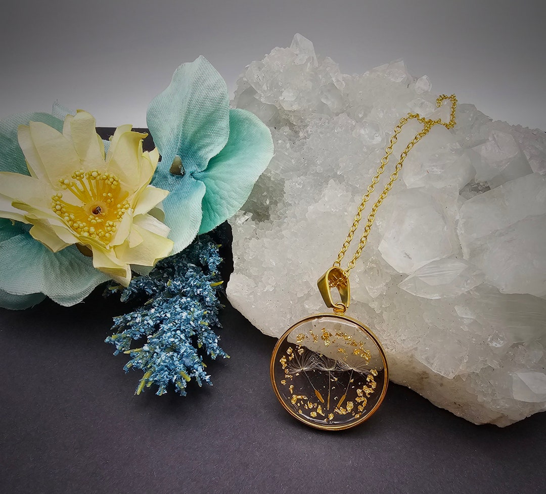 18k Gold Plated Circular Dandelion Seeds Pendant - Etsy
