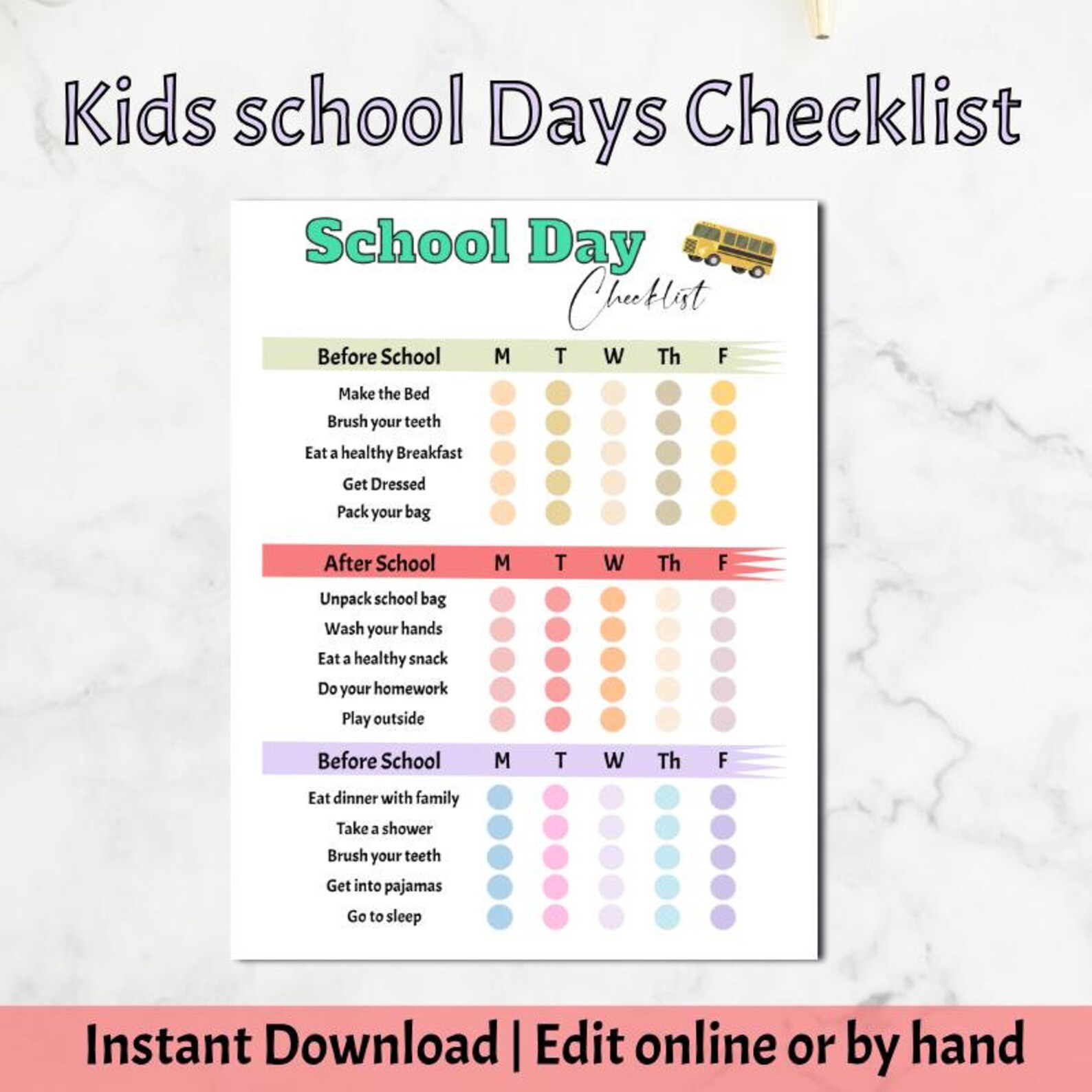 Kids School Days Checklist Printable | School Days Checklist | Kids ...
