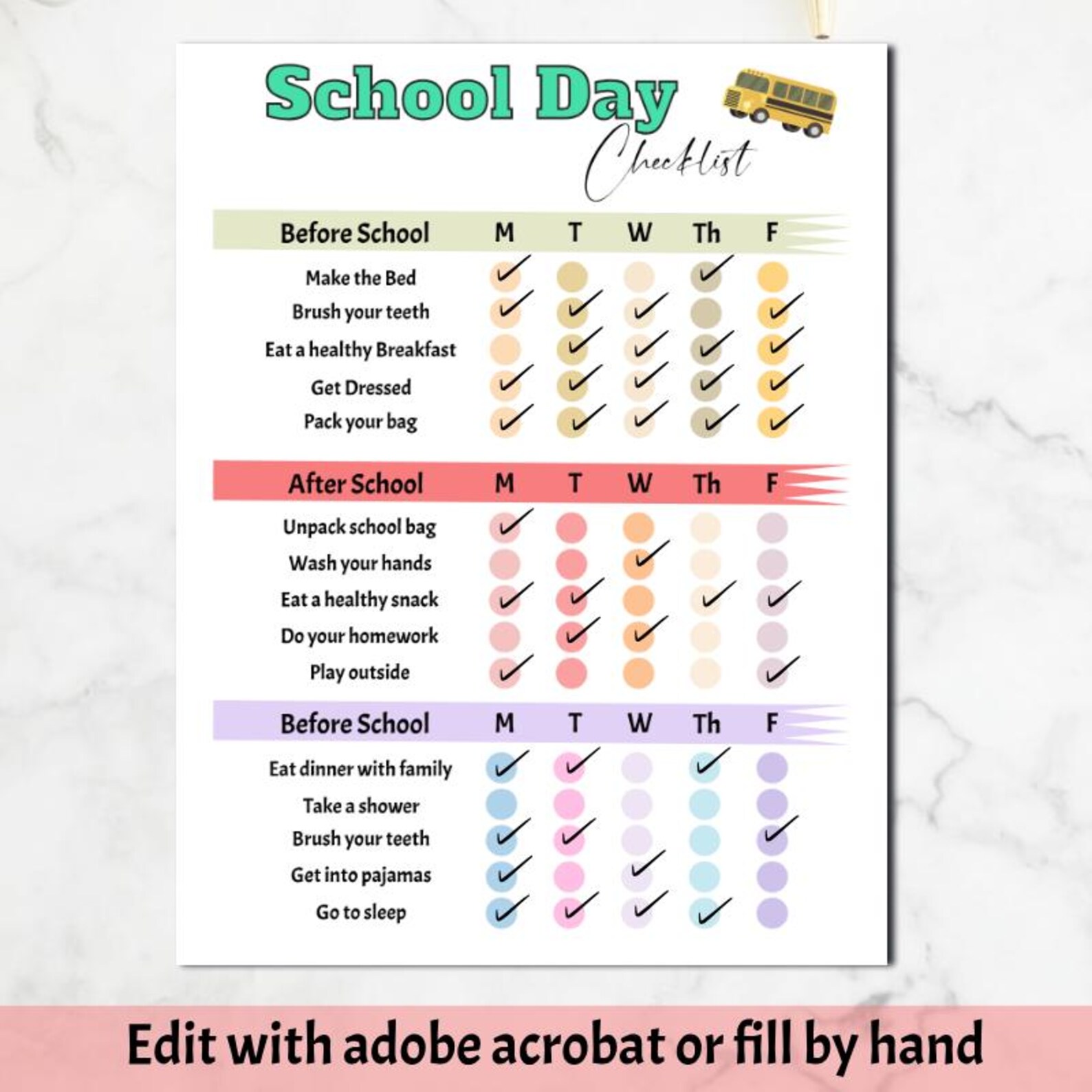 Kids School Days Checklist Printable | School Days Checklist | Kids ...