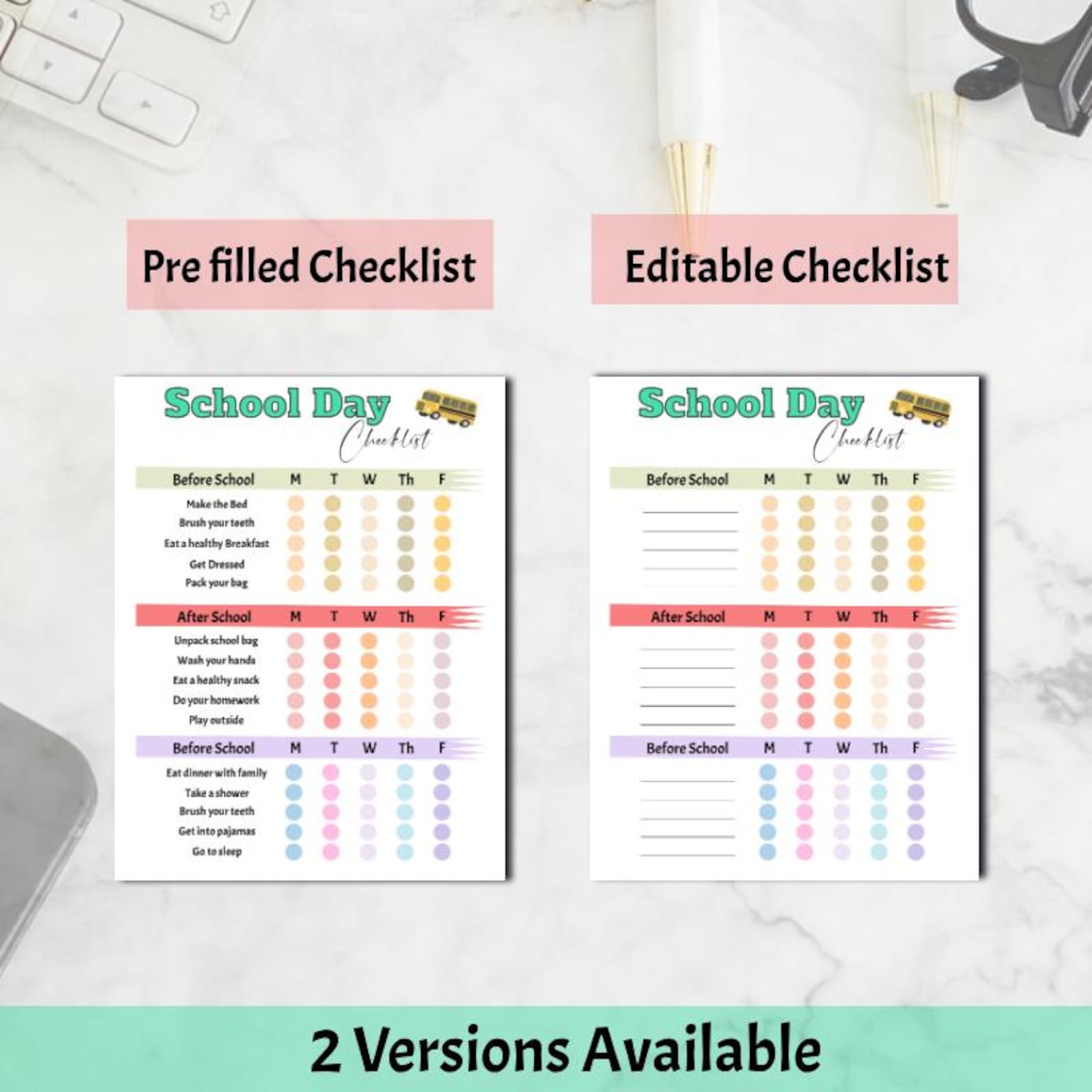 Kids School Days Checklist Printable | School Days Checklist | Kids ...