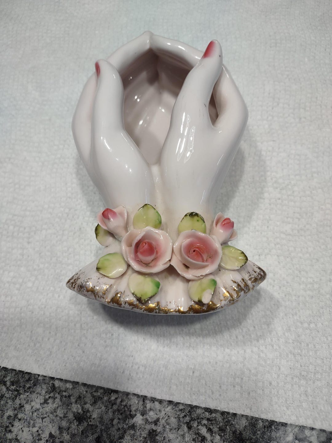Lefton China - Pink Rose Cupped Hands Trinket Dish - Handpainted ...