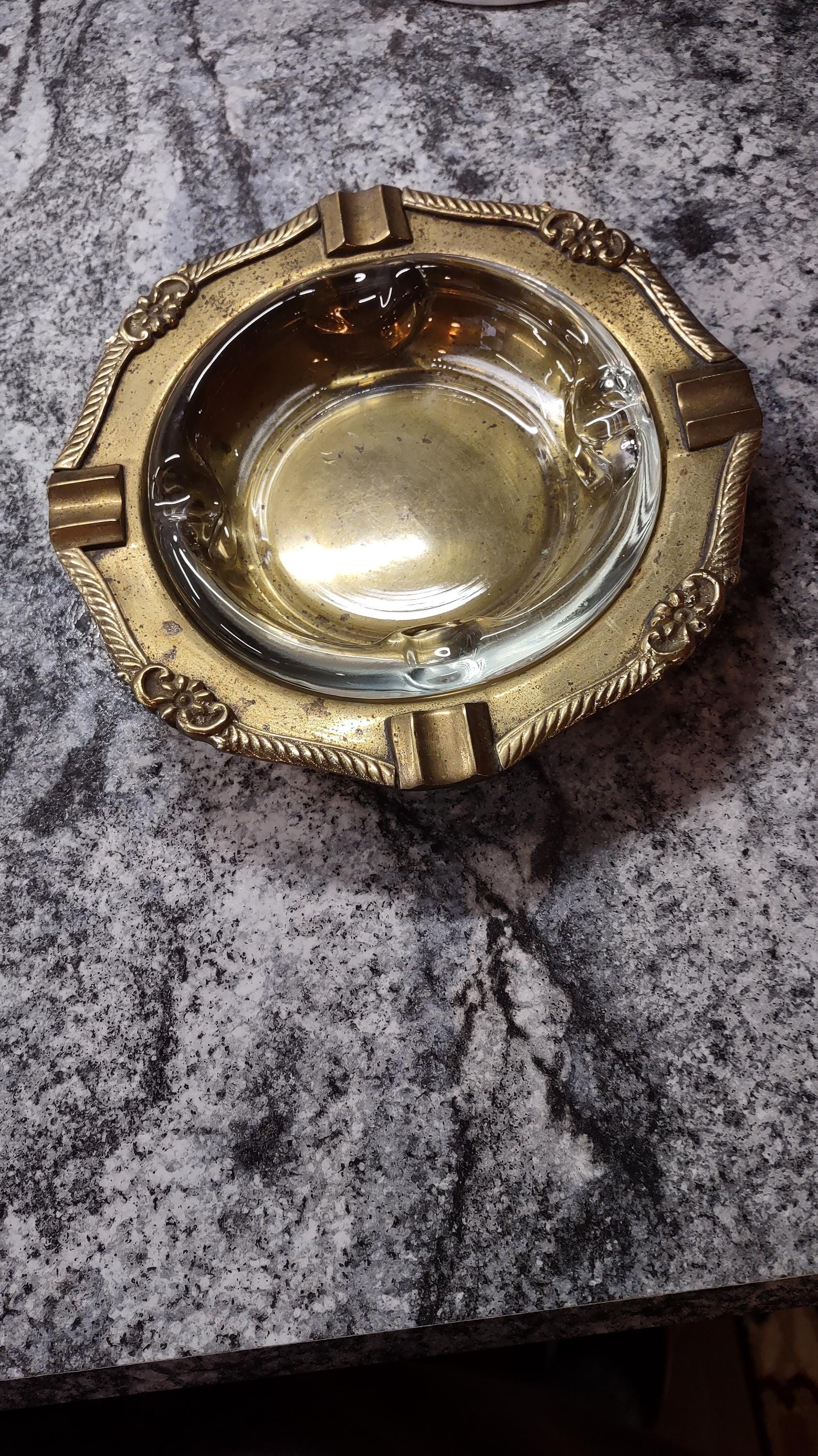 Vintage Brass Ashtray With Glass Insert/catch All - 8 1/4" Diameter ...