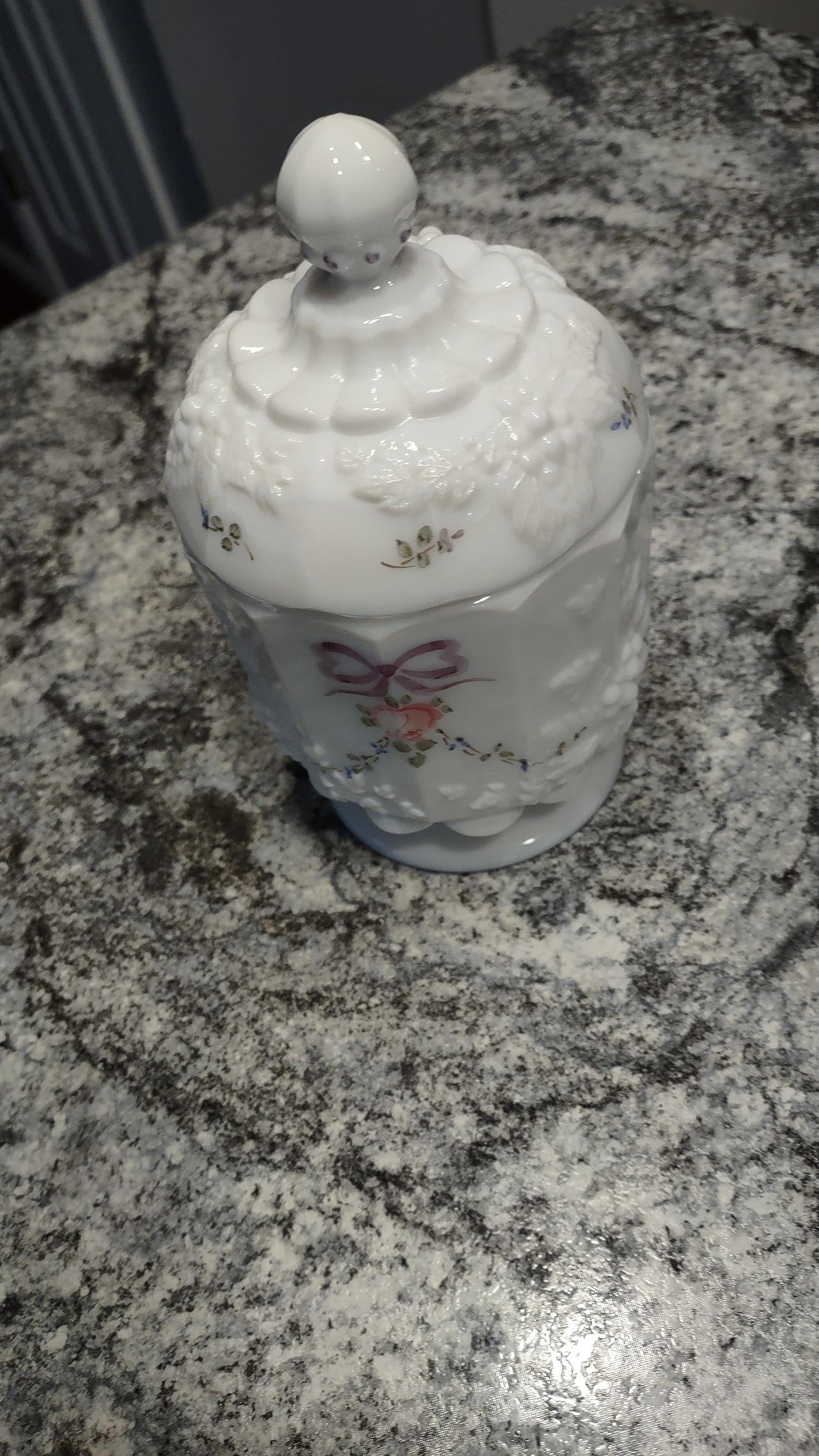 Westmoreland Milk Glass - Candy Dish With Lid - Roses and Bows - *there ...