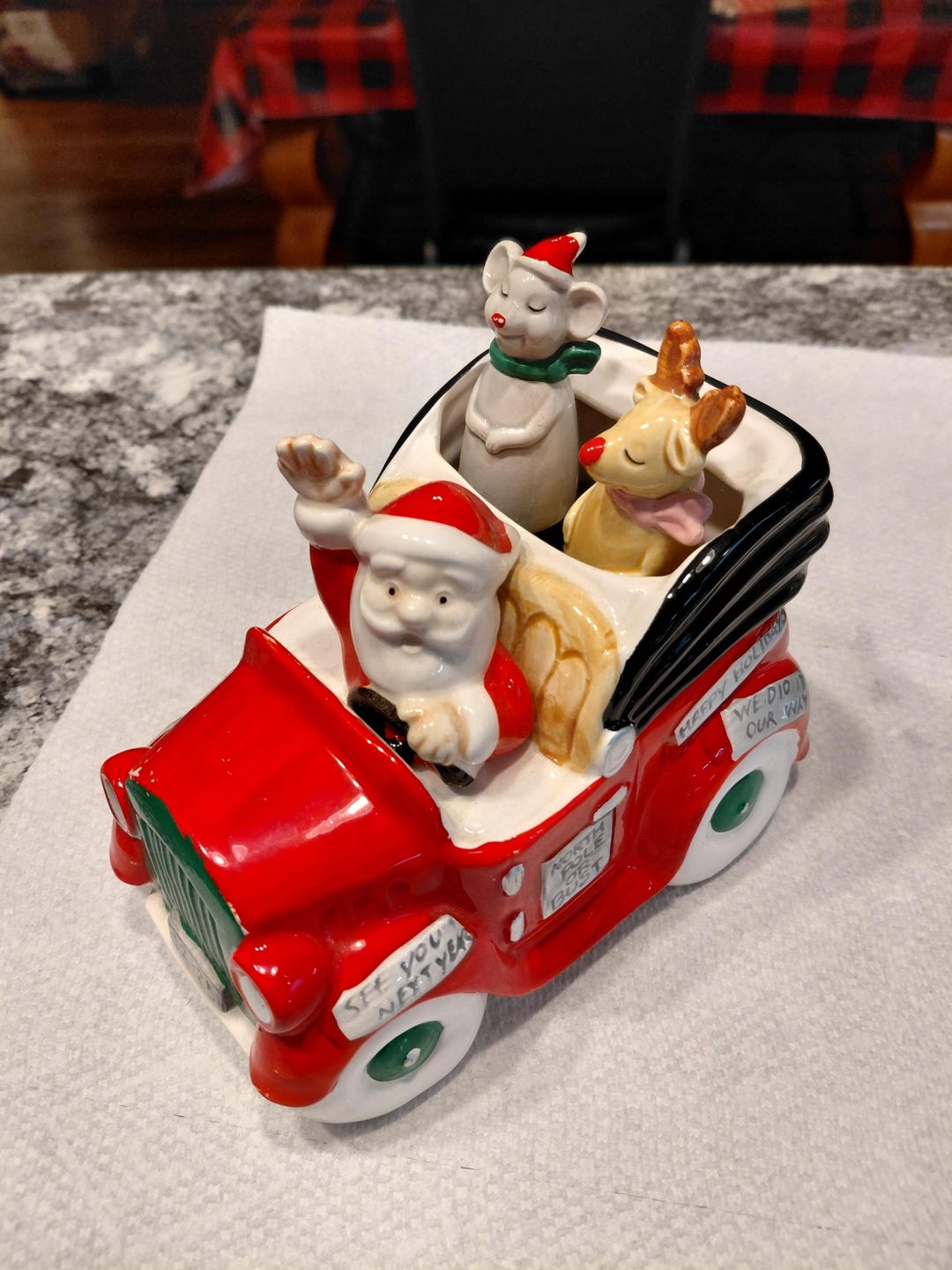 Vintage - Musical Ceramic Car With Mouse and Reindeer - Plays "here ...