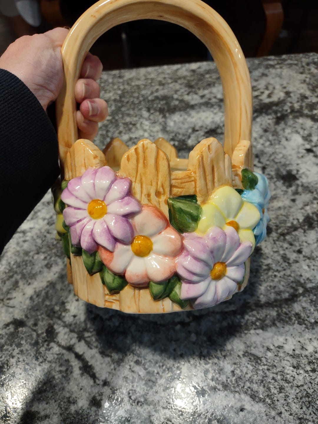 Vintage - Teleflora Brand - Ceramic Easter Basket - Picket Fence With ...