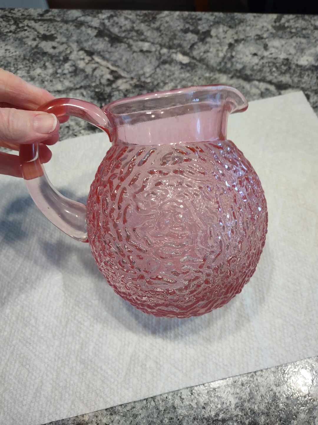 Vintage - Teleflora Pitcher - Pink Glass - Textured Pattern - 80s - EUC ...