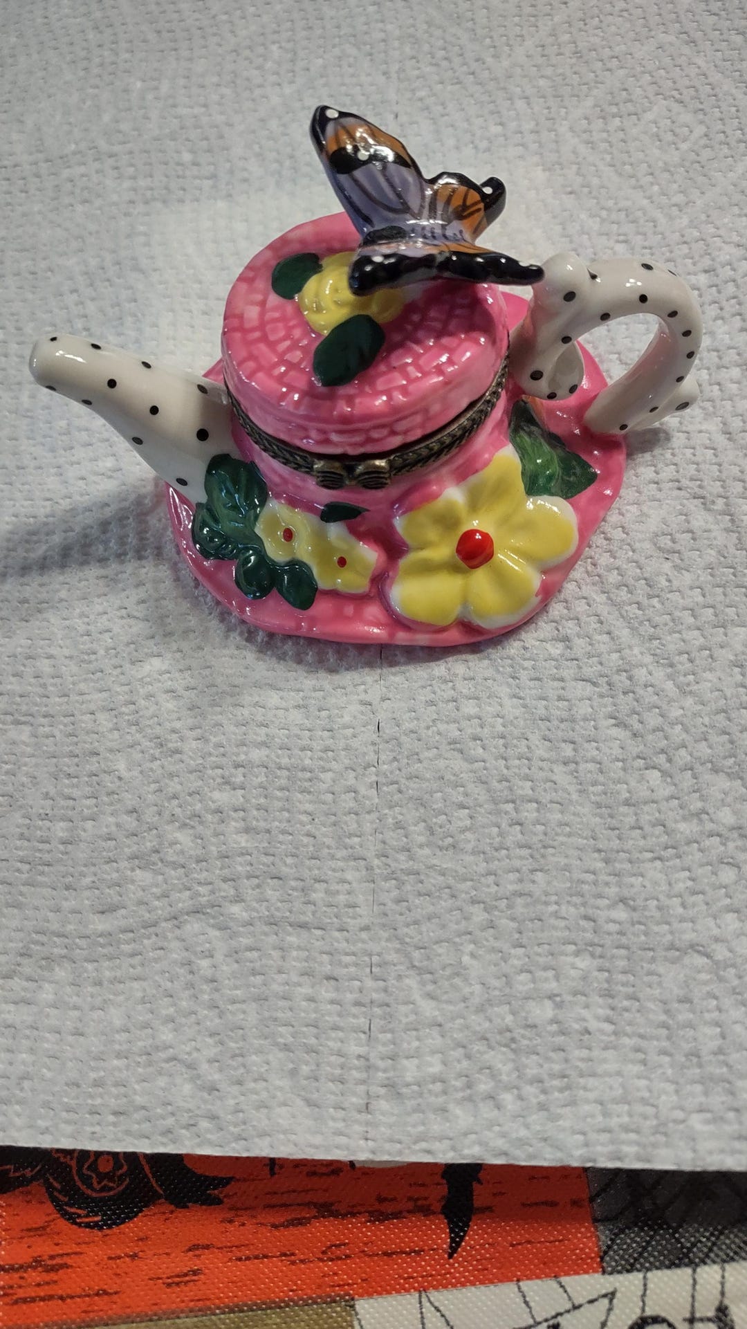 Hinged Trinket Box - Teapot, Hat and Butterfly Themed - EUC - Vintage ...
