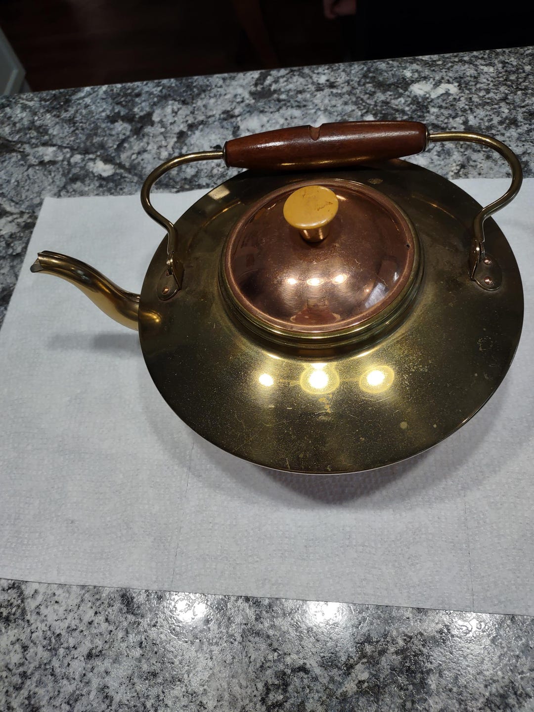 Vintage Tea Kettle - Copper and Brass - Wooden Handle - Made in Holland ...