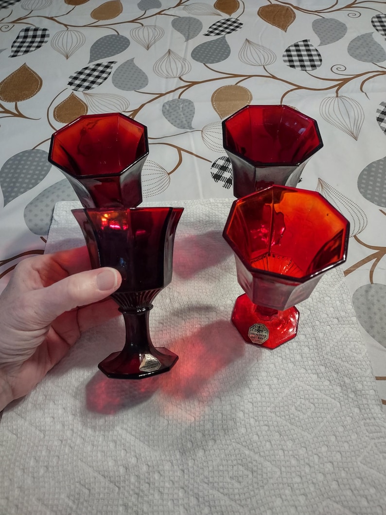 Set of (4) Ruby Red Goblets - Independence Glassware - Vintage - New ...