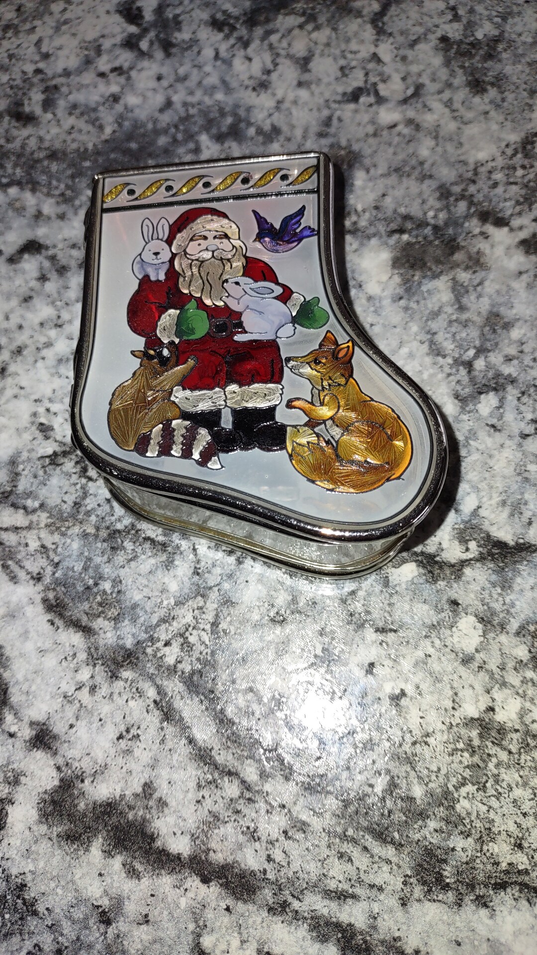 Vintage - Christmas Hinged Trinket Box - Stocking Shaped - Mirrored ...