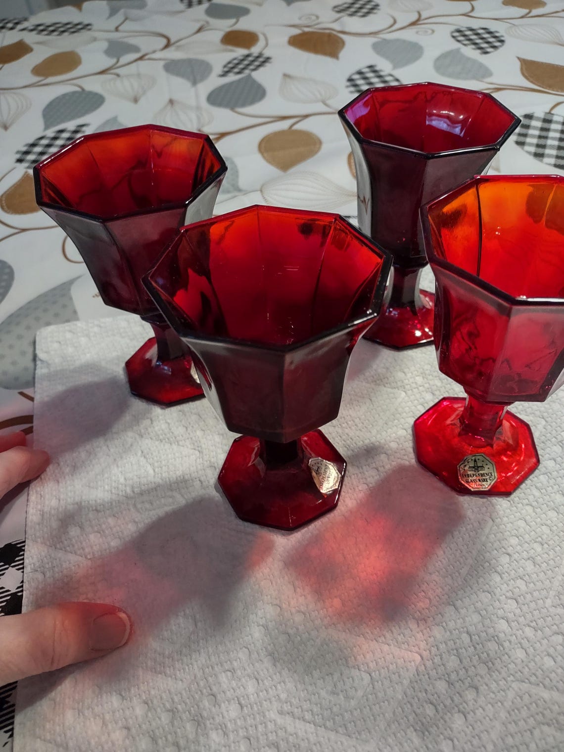 Set of (4) Ruby Red Goblets - Independence Glassware - Vintage - New ...