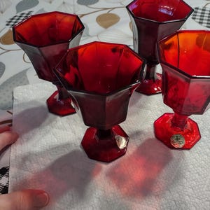 Set of (4) Ruby Red Goblets - Independence Glassware - Vintage - New ...