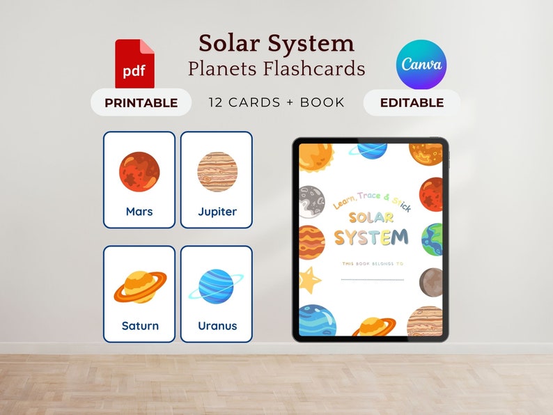 12 Editable Solar System Planets Flashcards Montessori Material Flash ...