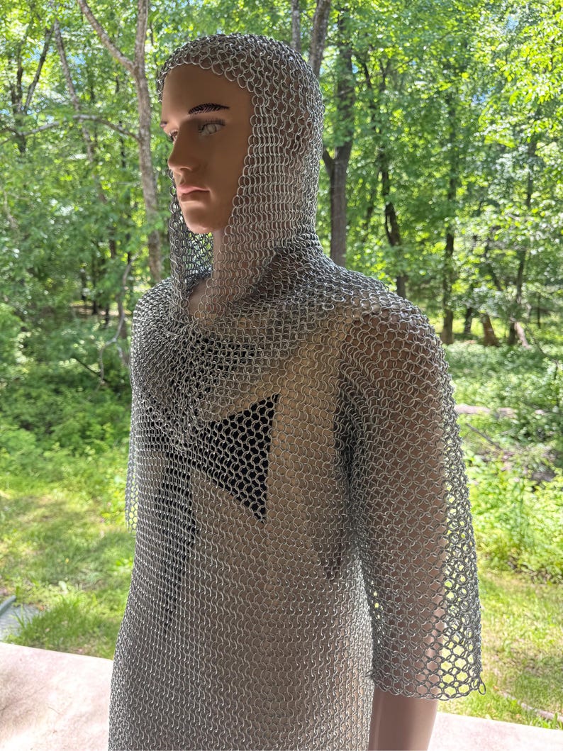 Handmade Chainmail Shirt and Coif Medieval Armor Set, Viking LARP ...