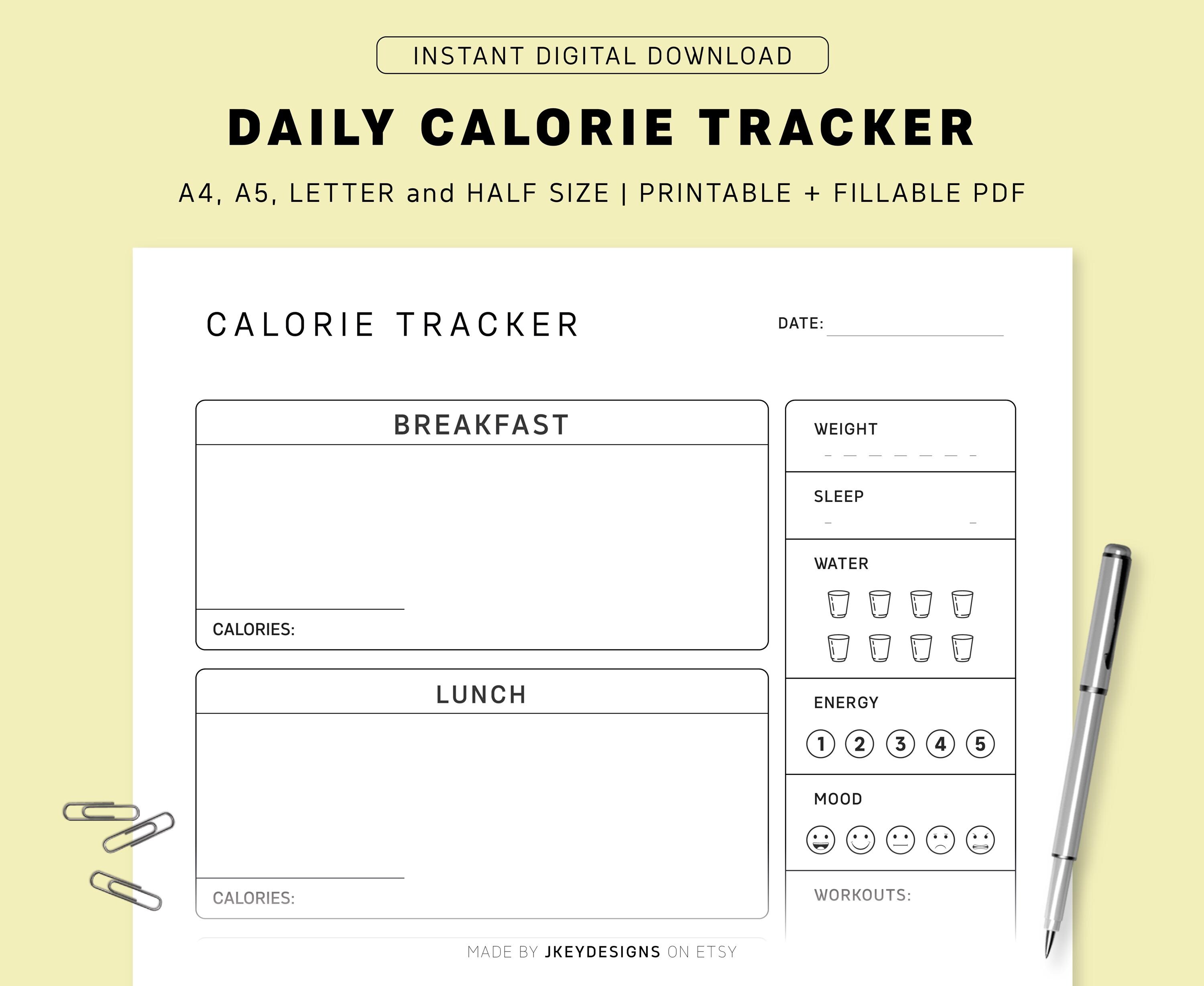 Daily Calorie Tracker, Printable Food Journal, A4/a5/letter/half Size ...