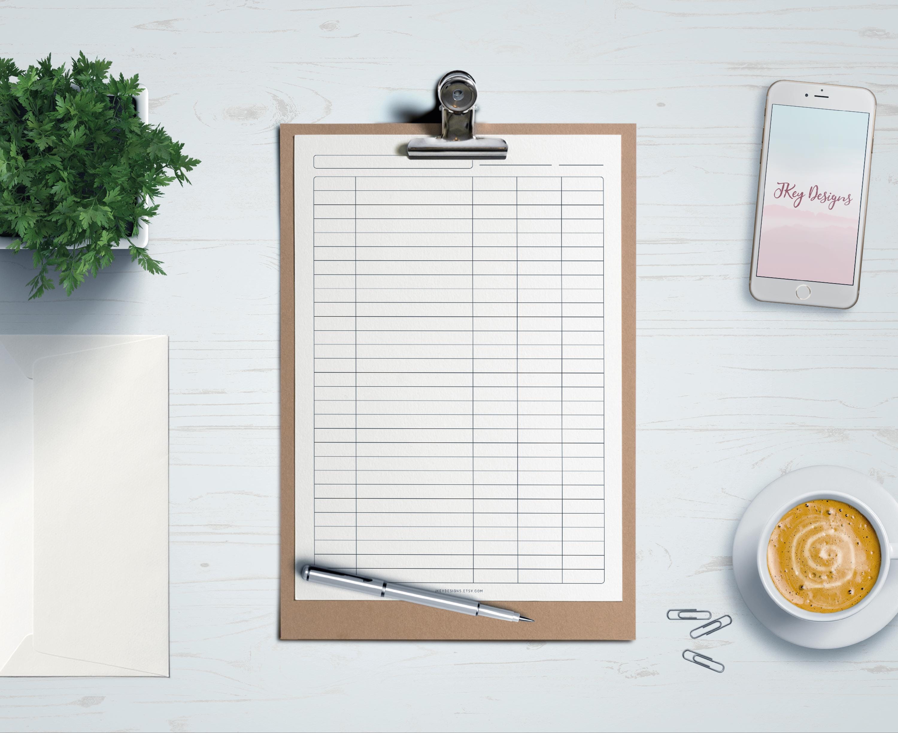 5 Column Customizable Log, Printable Log Sheet, A4 and Letter Size ...