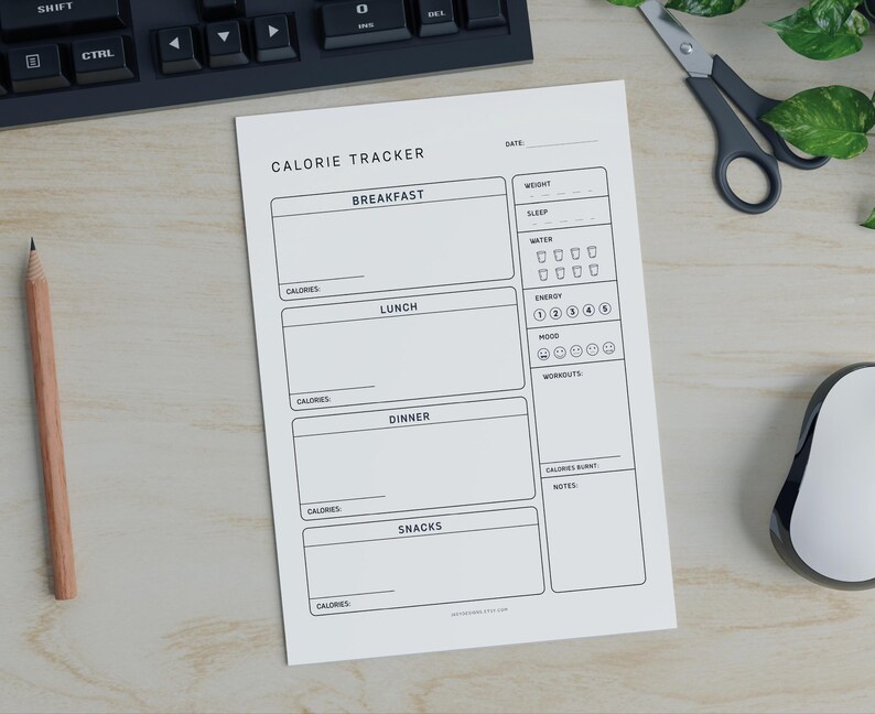 Daily Calorie Tracker, Printable Food Journal, A4/a5/letter/half Size ...