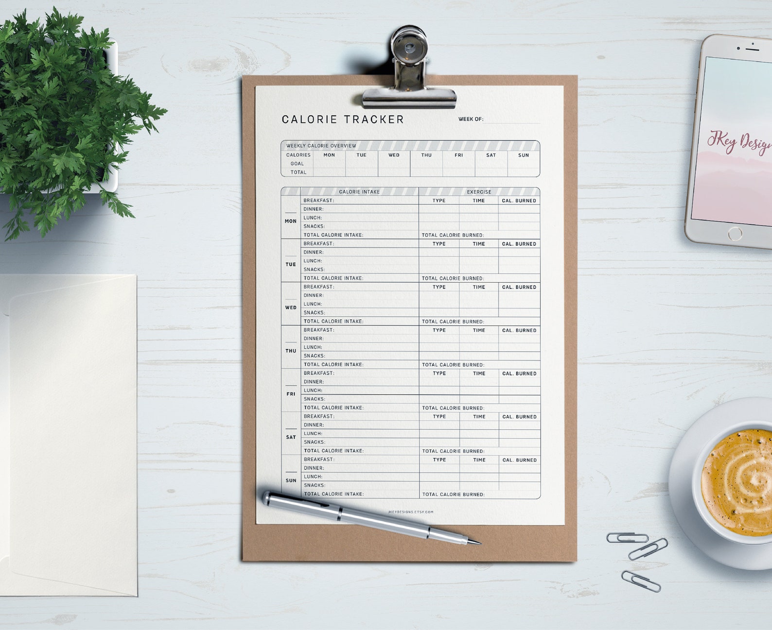 Weekly Calorie Tracker, Printable Calories Journal, A4 / A5 / Letter ...