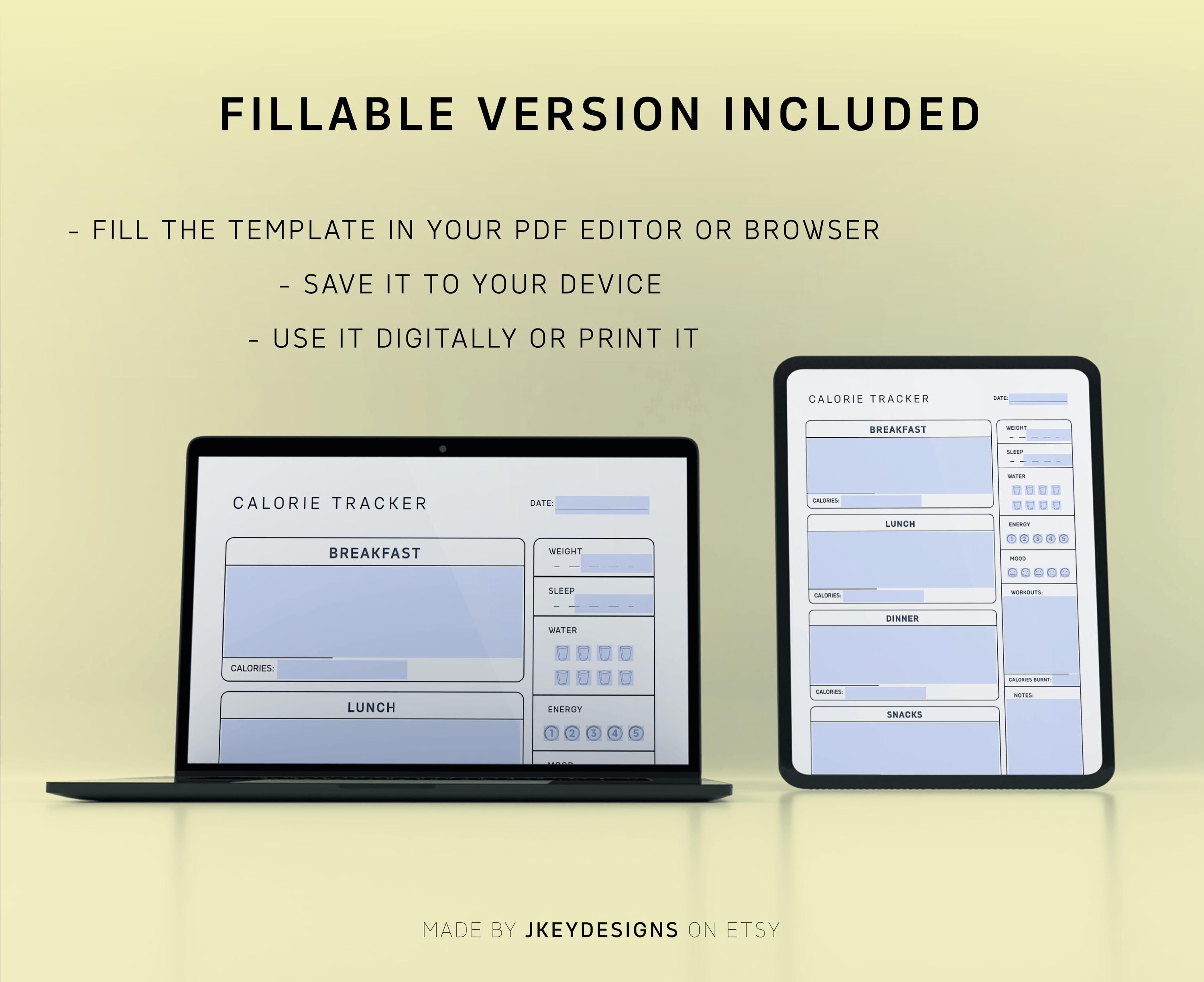 Daily Calorie Tracker, Printable Food Journal, A4/a5/letter/half Size ...