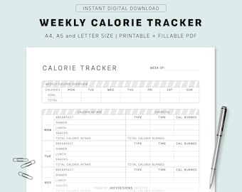 Daily Calorie Tracker, Printable Calories Journal, A4/a5/letter/half ...