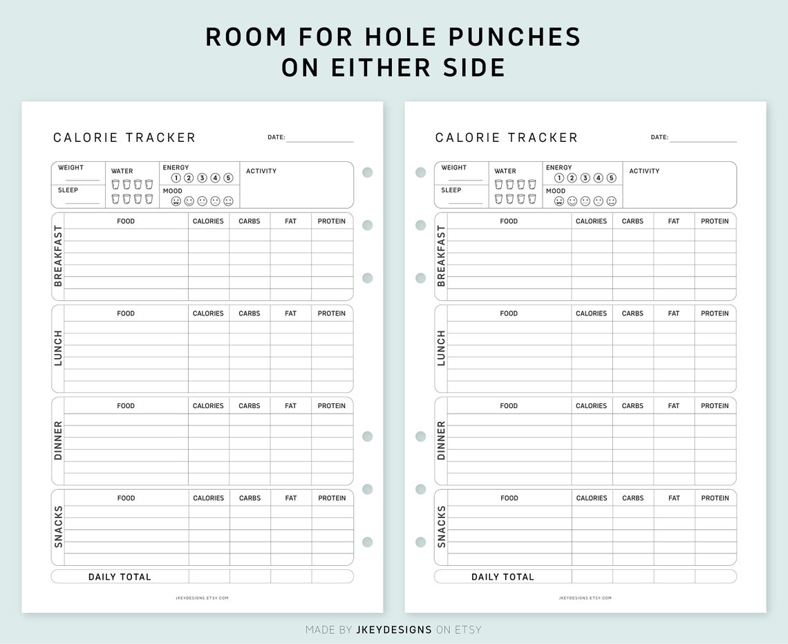 Daily Calorie Tracker, Printable Calories Journal, A4/a5/letter/half ...