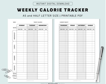 Daily Calorie Tracker, Printable Calories Journal, A4/a5/letter/half ...