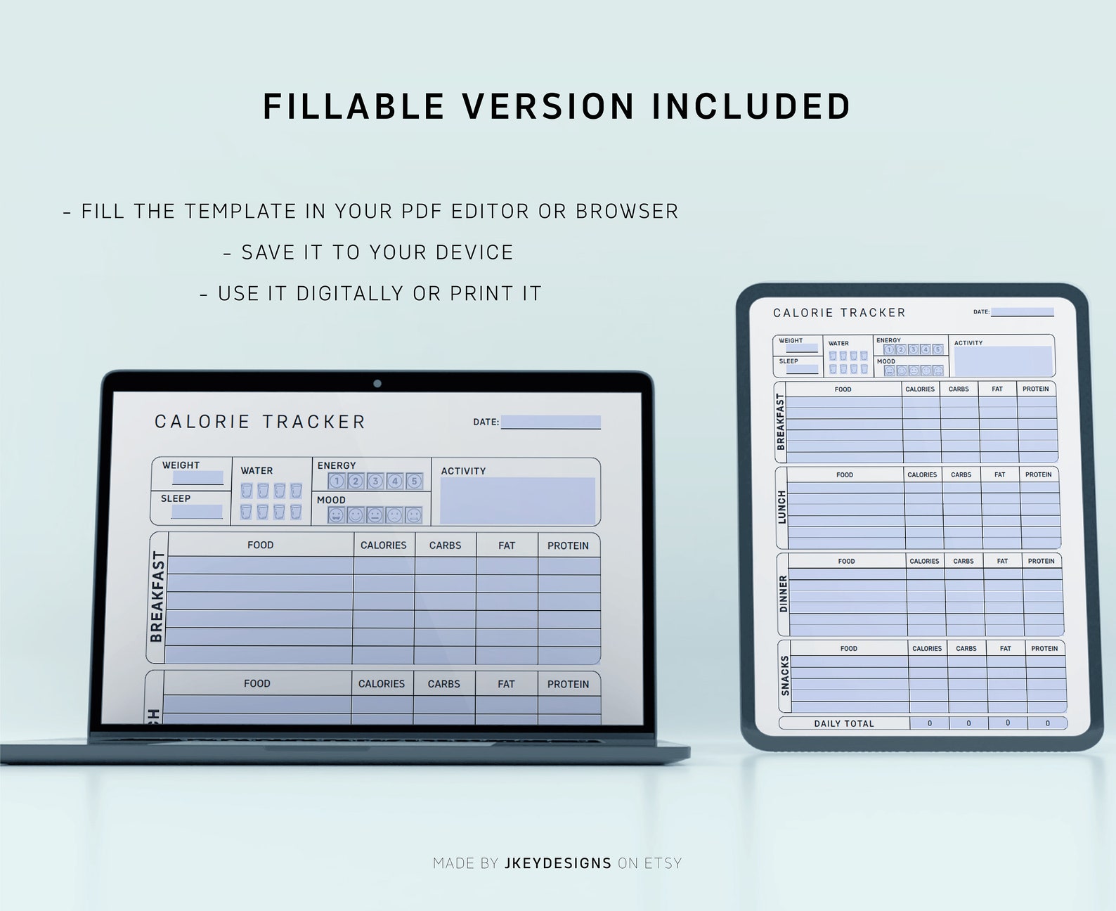 Daily Calorie Tracker, Printable Calories Journal, A4/a5/letter/half ...