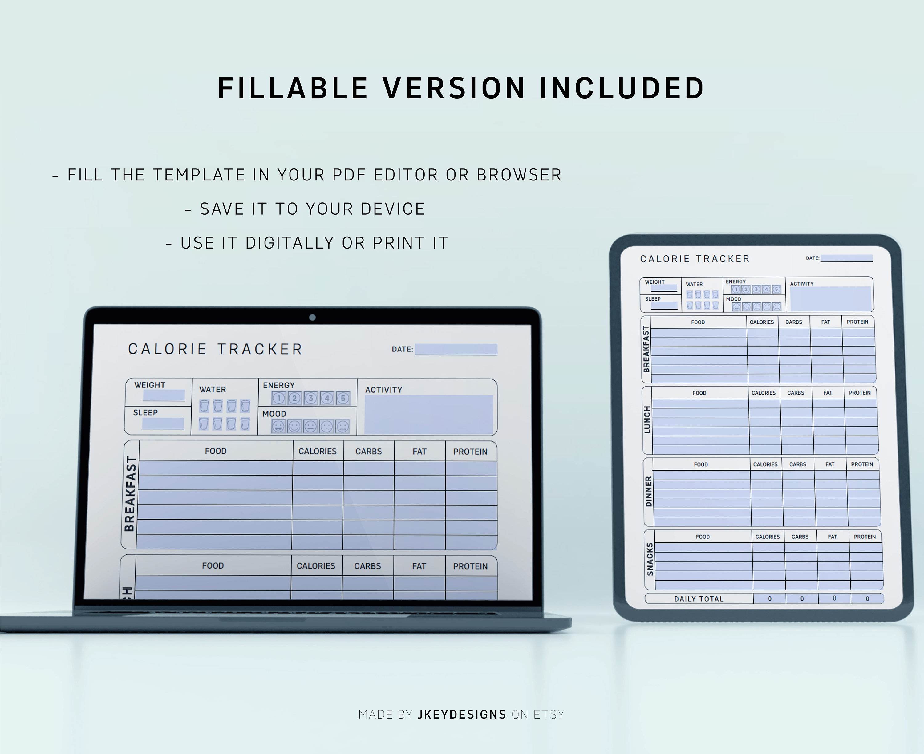 Daily Calorie Tracker, Printable Calories Journal, A4/a5/letter/half ...