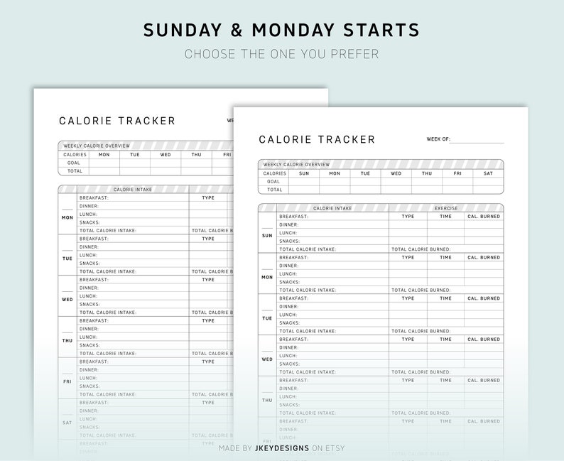 Weekly Calorie Tracker, Printable Calories Journal, A4 / A5 / Letter ...