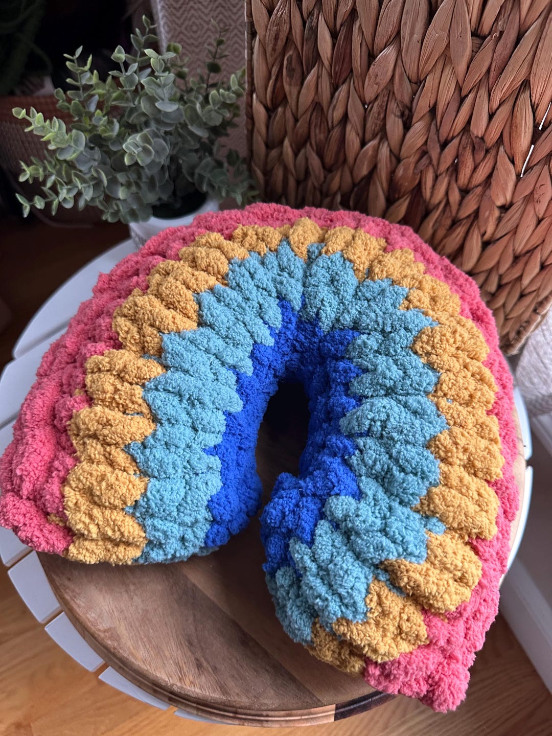 Hand Knit Chenille Rainbow Pillow: Chunky Plush Stuffie - Etsy