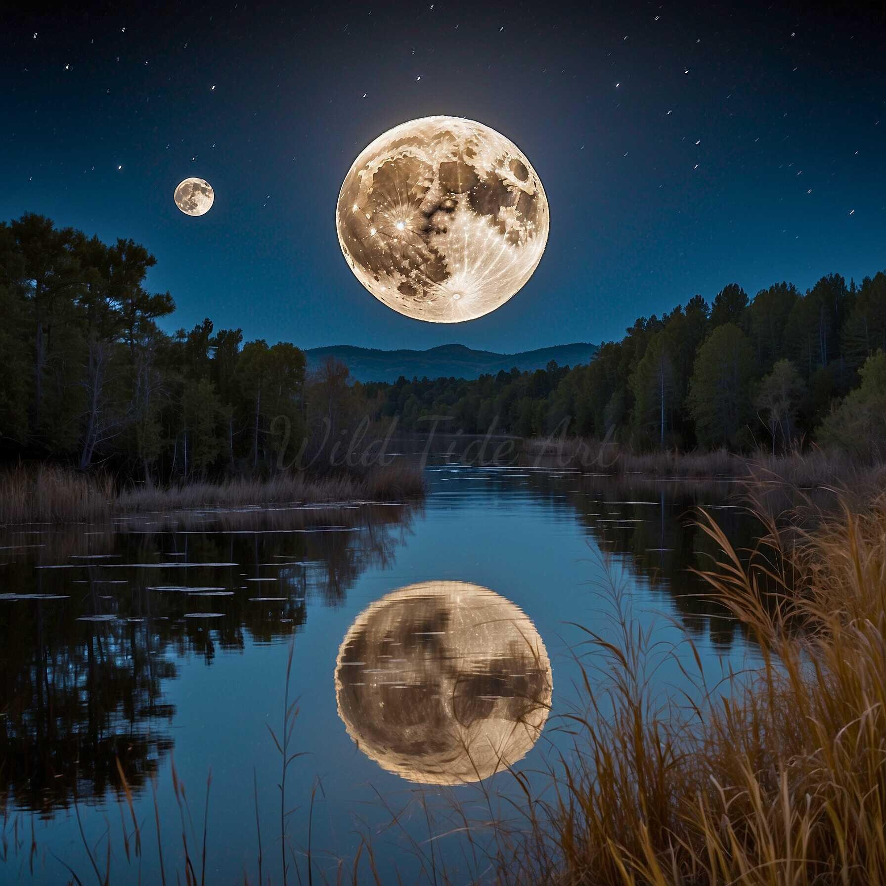 Full Moon Rising Over Calm Water Landscape Digital Download, High ...