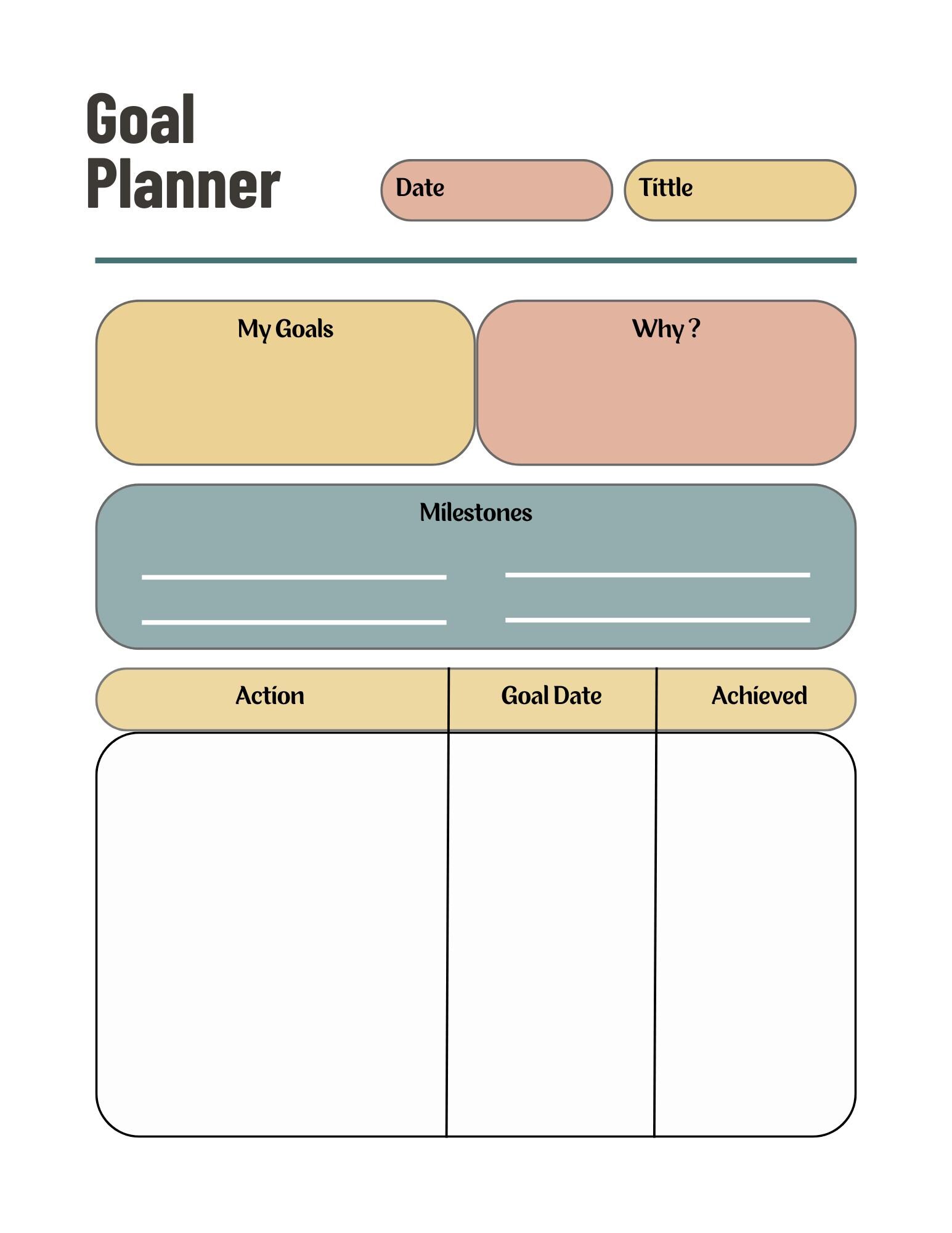 Editable Goal Planner, Customizable PDF Document to Achieve Your Dreams ...