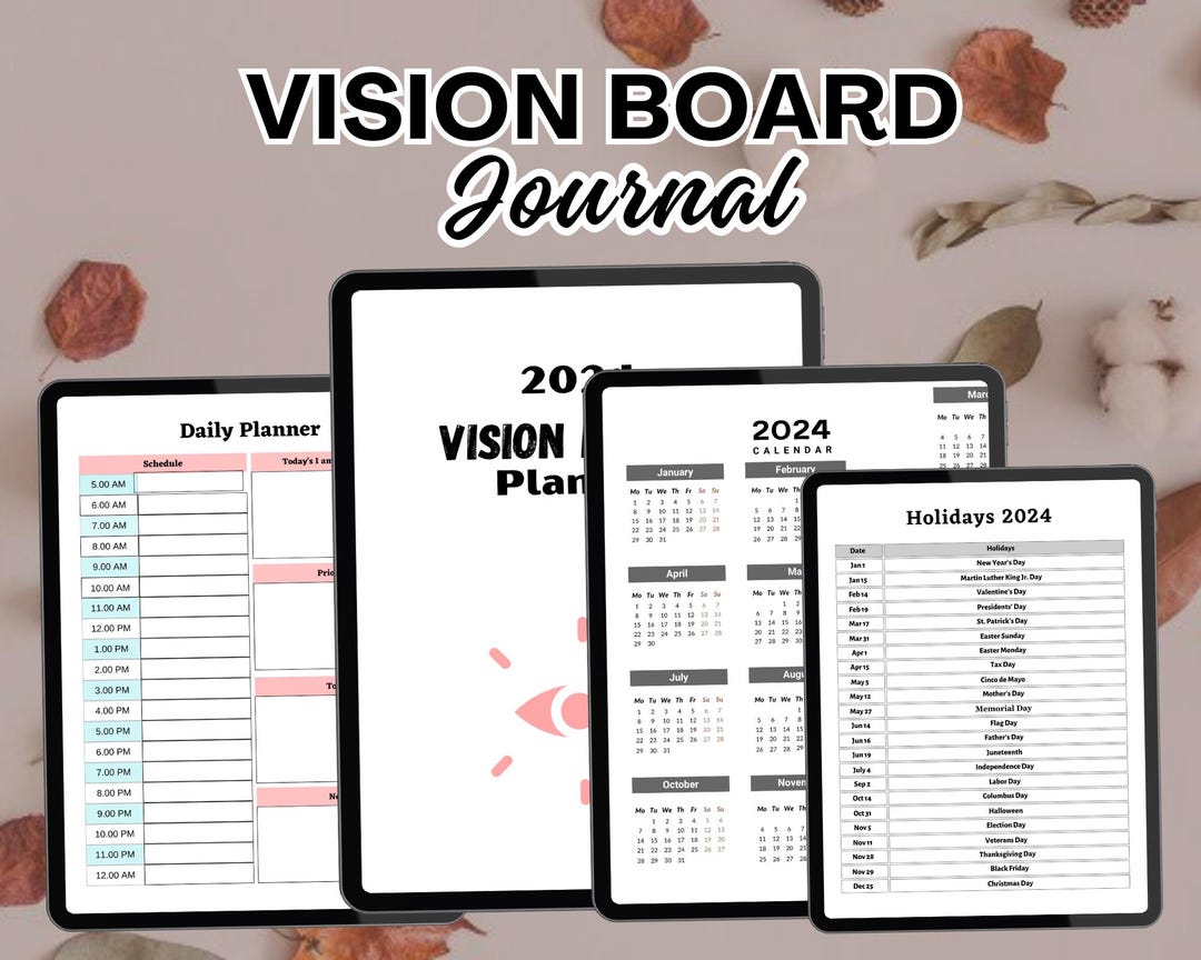 Printable 2024 Vision Board Planner, Inspirational PDF Document for ...