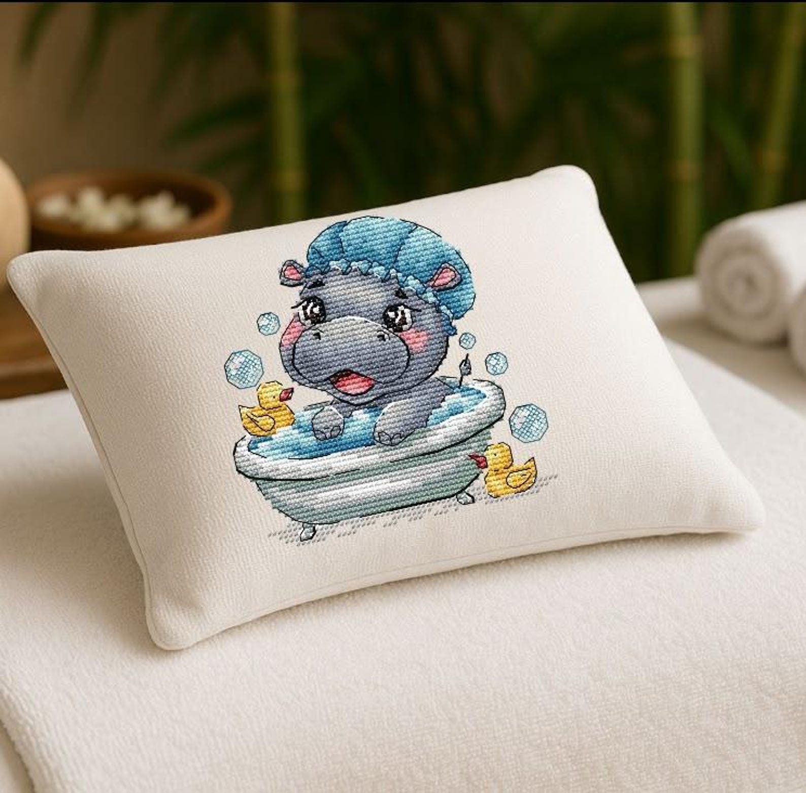 Hippo Spa Bliss Cross Stitch Pattern | Easy Modern Embroidery PDF | DMC ...