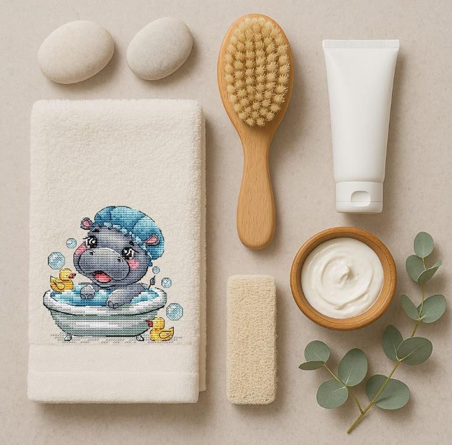 Hippo Spa Bliss Cross Stitch Pattern | Easy Modern Embroidery PDF | DMC ...