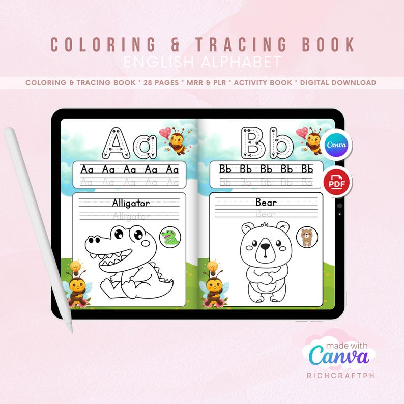 English Alphabet Coloring & Tracing Booklet (28 Pages): Editable ...