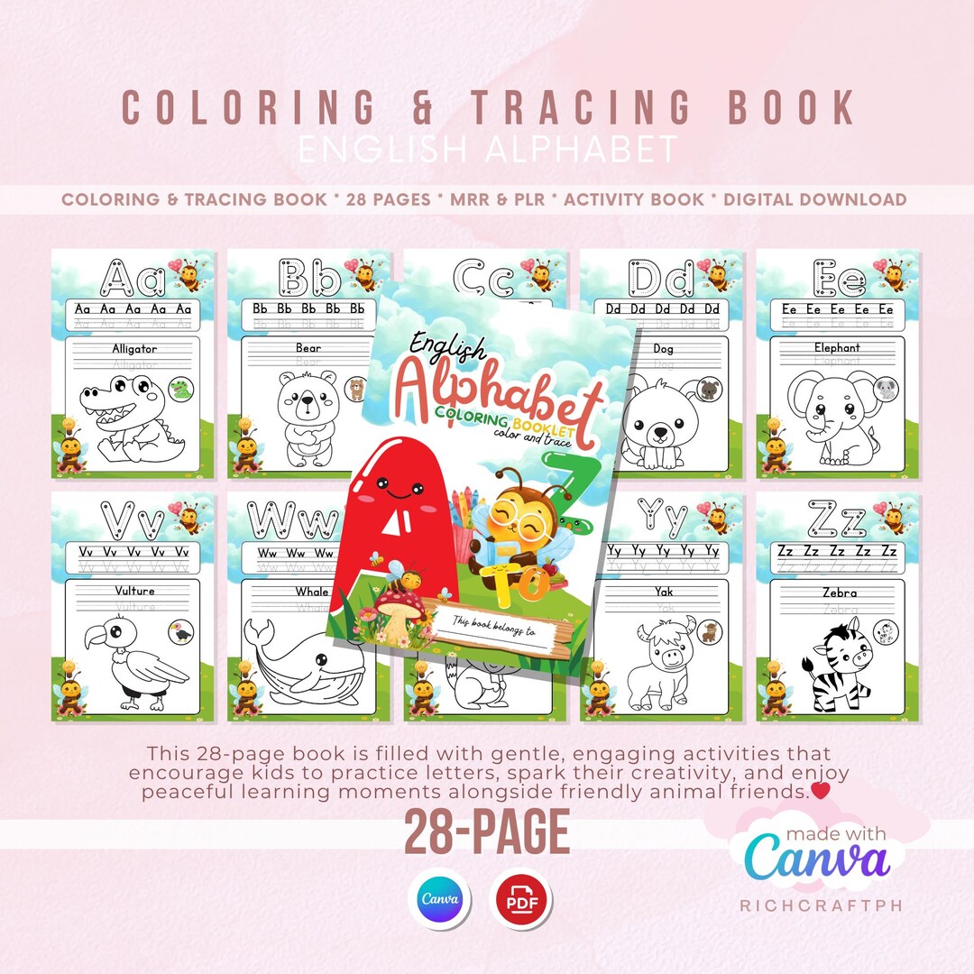 English Alphabet Coloring & Tracing Booklet (28 Pages): Editable ...