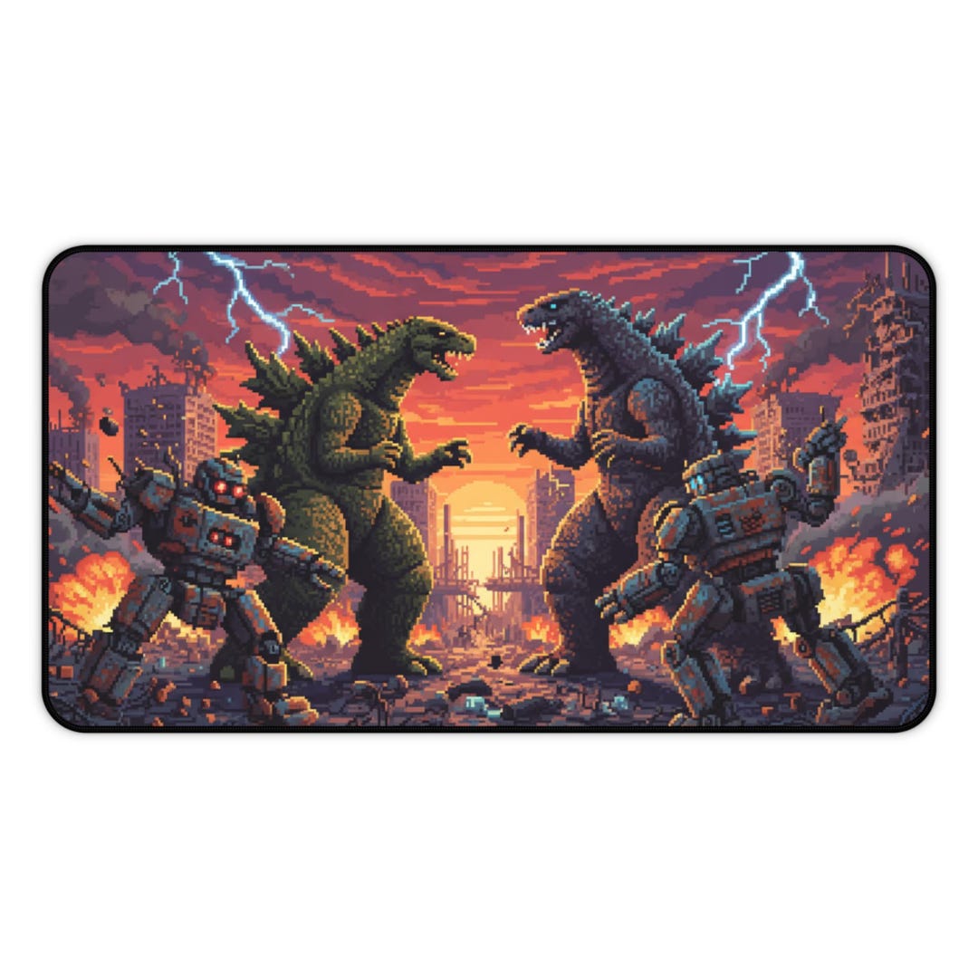 Retro Pixel Godzilla Vs Mech Robots Desk Mat | Gaming Mousepad - Etsy