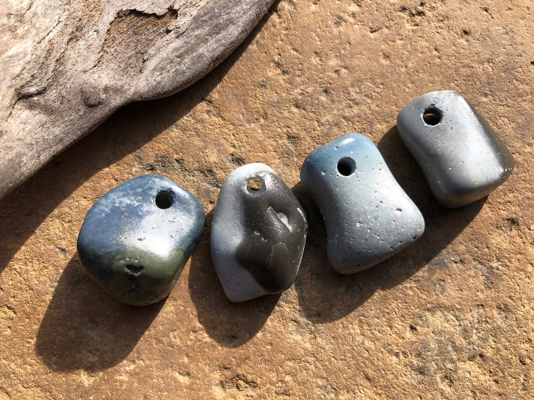RUSTIC Light Blue SLAG Beach Stone Pendants Drilled Beach Stones 3mm - Etsy