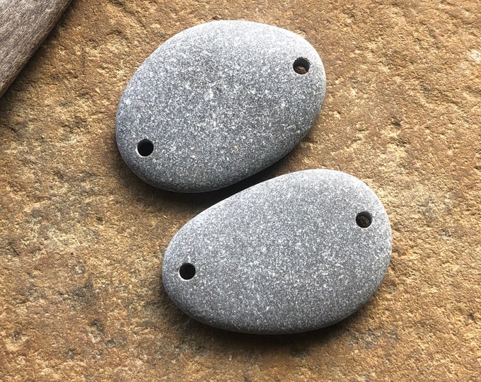 Natural Stone CONNECTORS Drilled Beach Stones Lake Stone LINKS Buttons ...